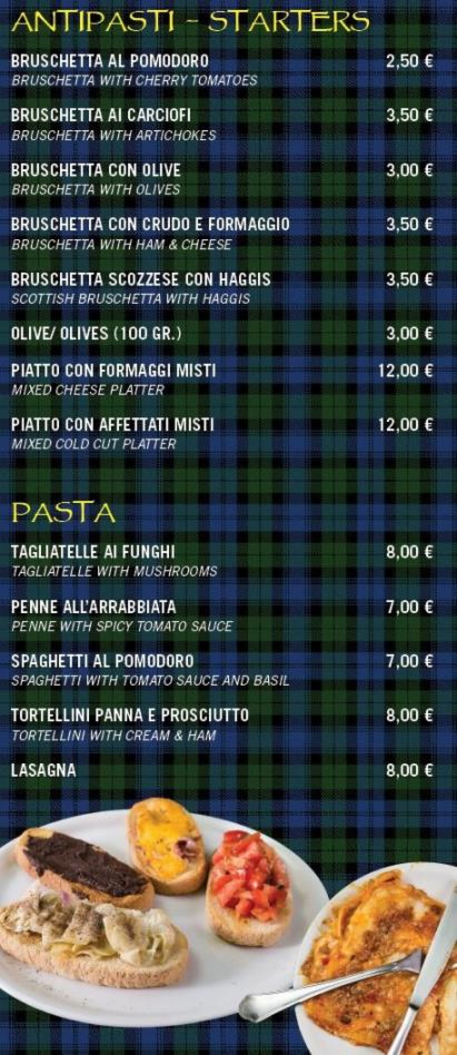 Food Menu | The Highlander Pub Rome