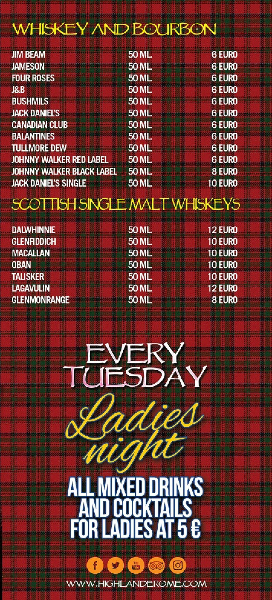 Drink Menu | The Highlander Pub Rome