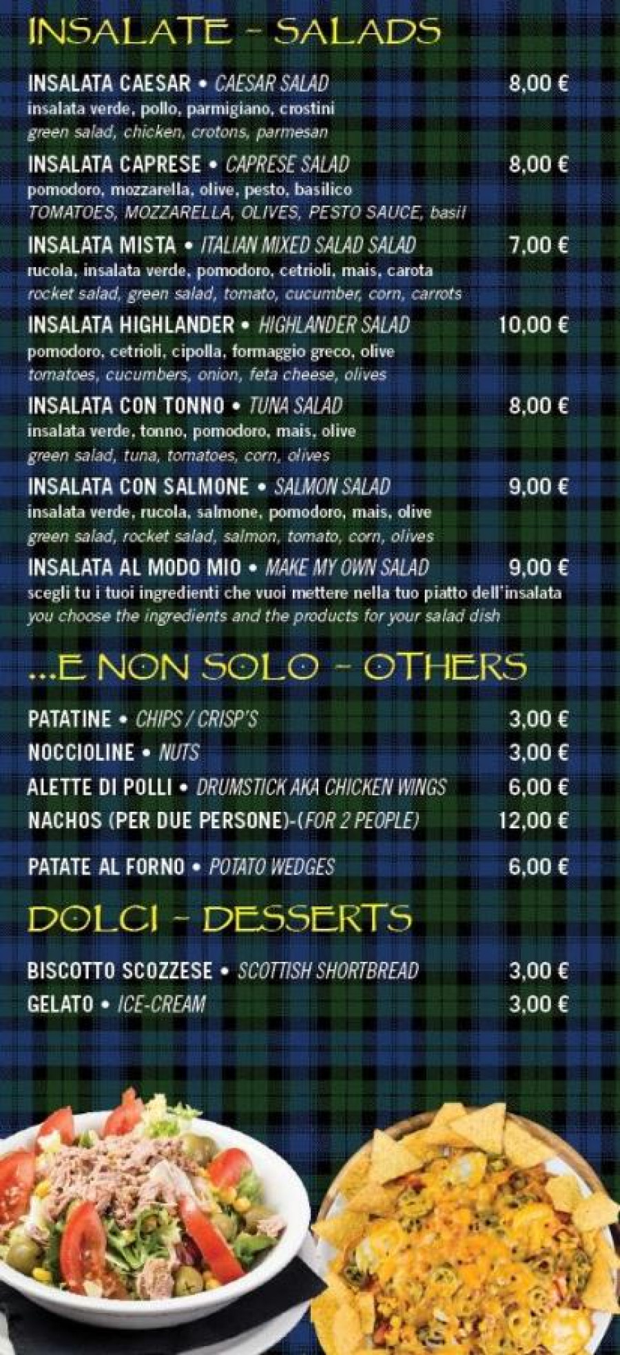 Food Menu | The Highlander Pub Rome